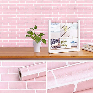 HOYOYO 17.8 x 118 Inches Self-Adhesive Liner Paper, Removable Shelf Liner Wall Stickers Dresser Drawer Peel Stick Kitchen Home Decor, Pink Brick