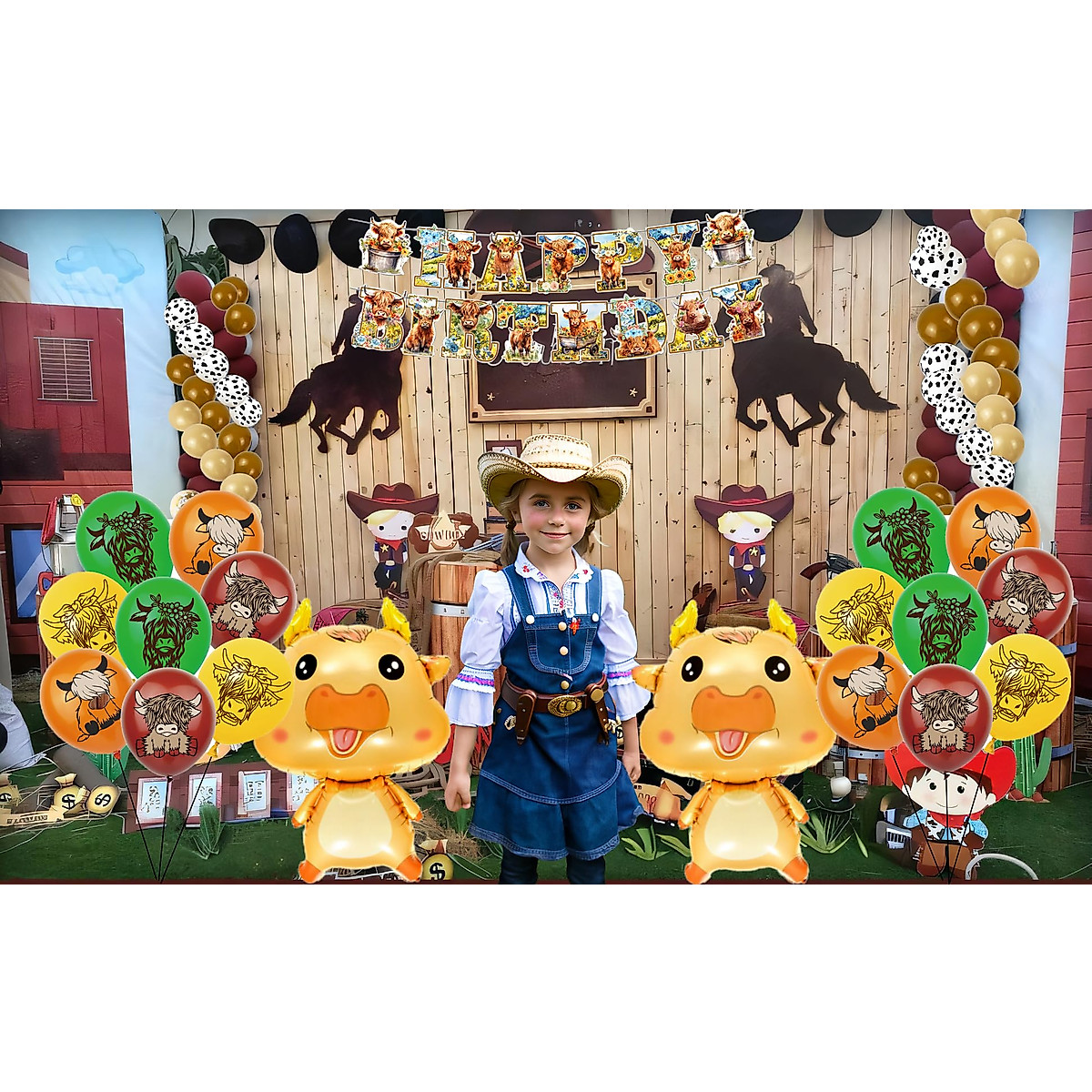 HXJFGDM Highland Cow Birthday Decorations - Highland Cow Party Decorations,Include Happy Birthday Banner Brown Highland Cow Flower Balloons for Farm Animal Holy Cow Party Decor