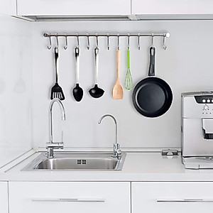 YIHAIXINGWEI Utensil Racks 22Inch Kitchen hanger 304 Stainless Steel Wall Hanging Rail Rod Wall Mount Pot Rack Pans Flatware Storage Organization holder With 12 Sliding Hooks.