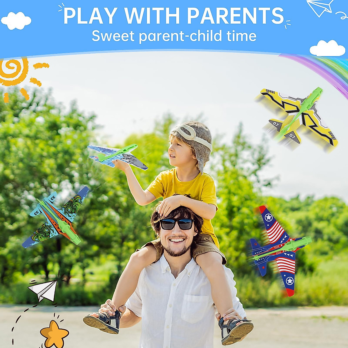 Manmel 12 Pack Airplane Launcher Toys for Kids, 2 Launchers and 10 Foam Glider, Indoor Outdoor Flying Toys for Boys Girls 4-8 Years Old, Plane Party Favors Birthday Gifts for Toddlers