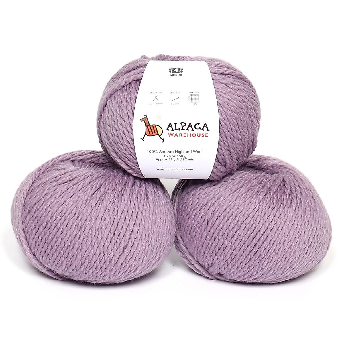 100% Highland Wool Yarn - Sourced Directly from Peru - Heavenly Soft and Perfect for Knitting and Crocheting (Worsted, Dreamy Lilac)