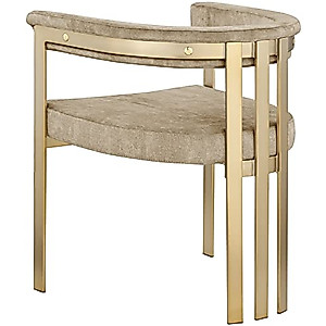 Meridian Furniture Marcello Collection Modern | Contemporary Velvet Upholstered Dining Chair with Brushed Brass Iron Frame, Set of 2, 23.5" W x 24" D x 28" H, Beige