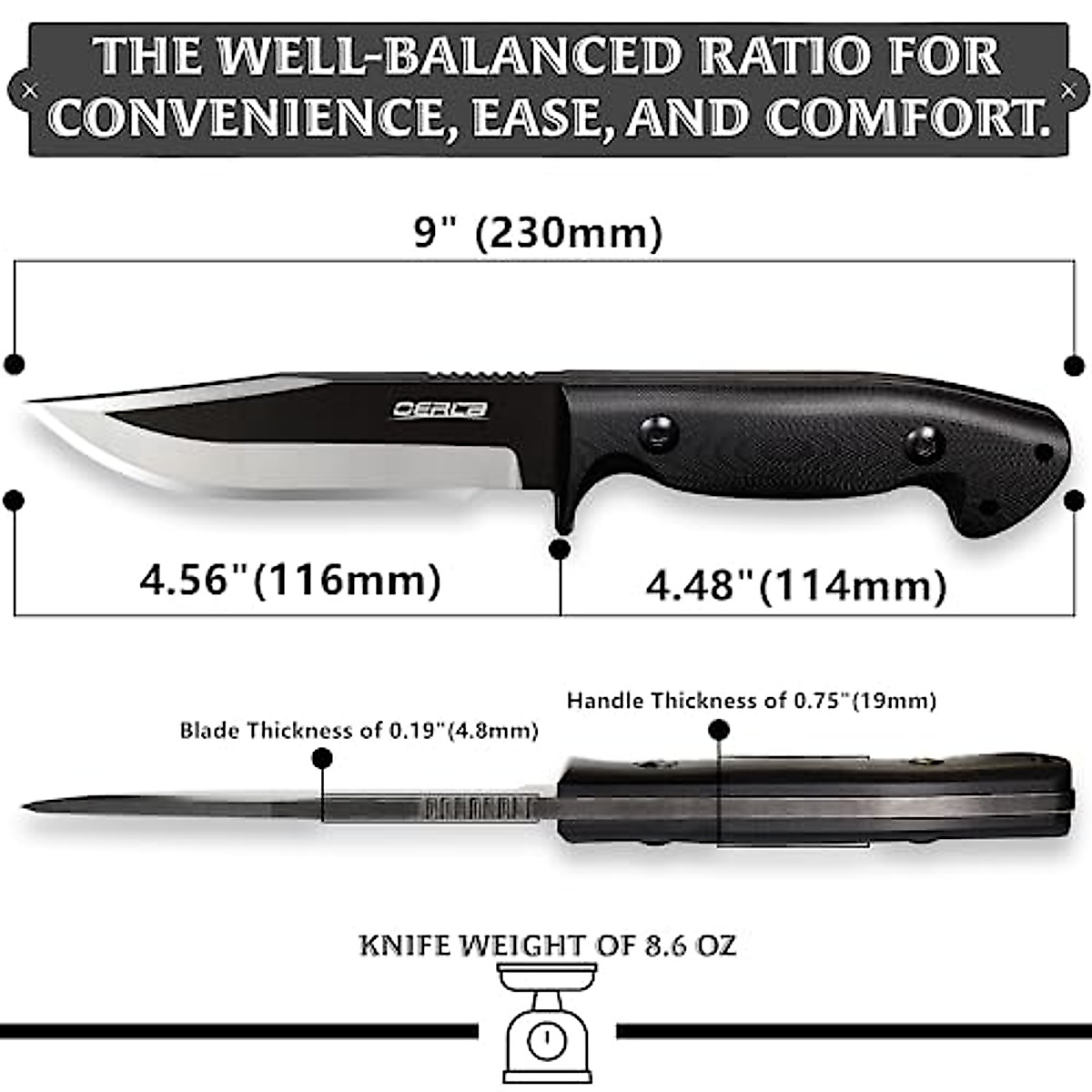 OERLA TAC OLK-033RD Outdoor Knife Fixed Blade Camping Hunting Survival Field Knife 420HC Full Tang Steel with Kydex Sheath and EDC Tactical Belt Clip