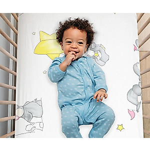 Delbree 100% Cotton Fitted Crib Sheet for Boys or Girls, Soft Baby Sheet, Standard and Toddler Mattress Cover, Elephant Stars, 28x52in, 52x28