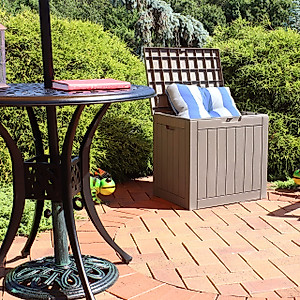 Sunnydaze 32-Gallon Faux Wood Design Outdoor Deck Box - Lockable Lid and Side Handles - Driftwood