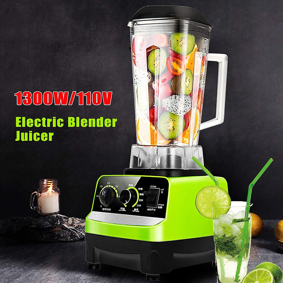 1300W Electric Blender 2L/68 Oz Professional Countertop Blender Portable Adjustable Speed Food Mixer Juicer for Smoothies, Frozen Drinks & Ice Cream, Stainless Steel Blades