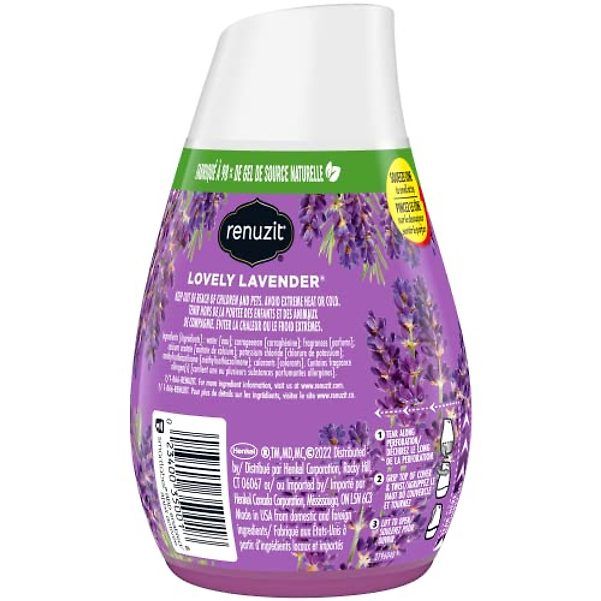 Renuzit Gel Solid Air Freshener, Lovely Lavender Scent, Nonstop Freshness, 12 Total Air Freshener Cones, brand is Renuzit.