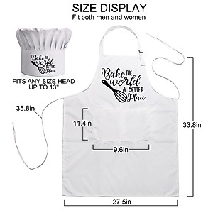 DYJYBMY Bake The World A Better Place Chef Hat and Apron Set, Funny Chef Hat for Woman, Funny Cooking Grilling Apron Gift for Woman Sisters, Sister, Mom, Pastry Chef, Friends, White Adjustable Size