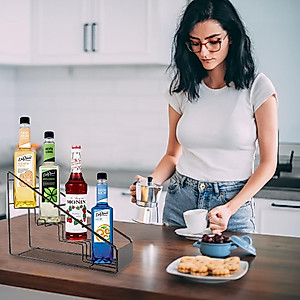 Bsenogou Coffee Syrup Rack for Coffee Bar Accessories, Coffee Bar Organizer Holds 4 Bottles, Kitchen Coffee Bar Wine Sugar Dressing Display Stand Rack
