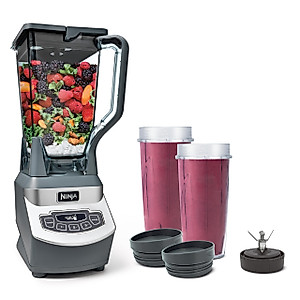 Ninja BL660 Professional Compact Smoothie & Food Processing Blender, 1100-Watts, 3 Functions for Frozen Drinks, Smoothies, Sauces, & More, 72-oz.* Pitcher, (2) 16-oz. To-Go Cups & Spout Lids, Gray