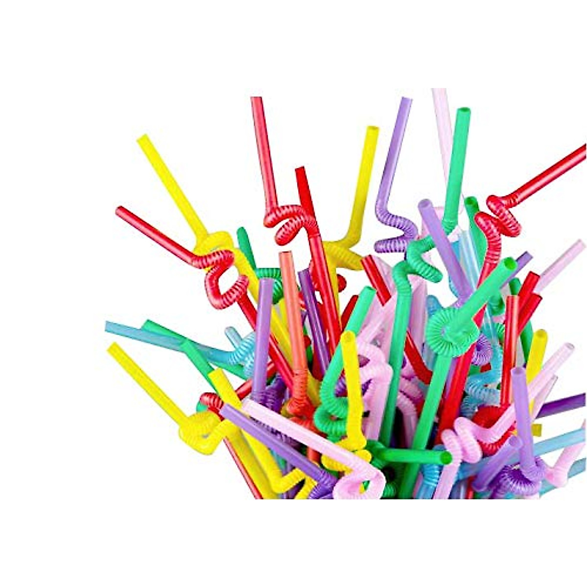 Multi-Colored Flexible Disposable Drinking Straws Bendable Extra Long Bendy Party Plastic Straws, 100 Count
