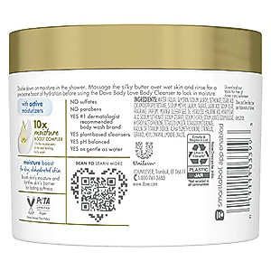 Dove Body Love Shower Cleansing Butter Moisture Boost Cleanser for Dry Skin Silkier than Body Wash with Hyaluronic Acid and Moringa Oil 10 oz