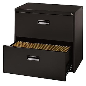 Hirsh 30" W Metal 2 Drawer Lateral File Cabinet Set Black with Front/Back Rails, Fully Assembled