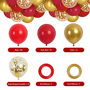RUBFAC 65 Pcs 12 Inches Red and Gold Balloon, Burgundy Party Balloons, Metallic Gold Balloons, Gold Confetti Balloons for Wedding Party Bridal Shower Valentine's Day Decorations