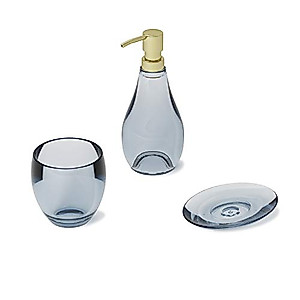 Umbra Droplet, Clear Pump Dispenser-Modern Heavy-Duty Refillable 10-Ounce Soap Container for Bathroom-Perfectly Nested in Amenity Tray, Can Be Placed On Countertop, Sink in Bath, Denim