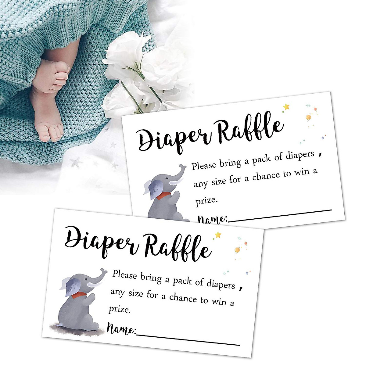 50 Count Elephant Diaper Raffle Tickets for Baby Shower Boy Baby Shower Game Baby Shower Diaper Raffle Tickets.