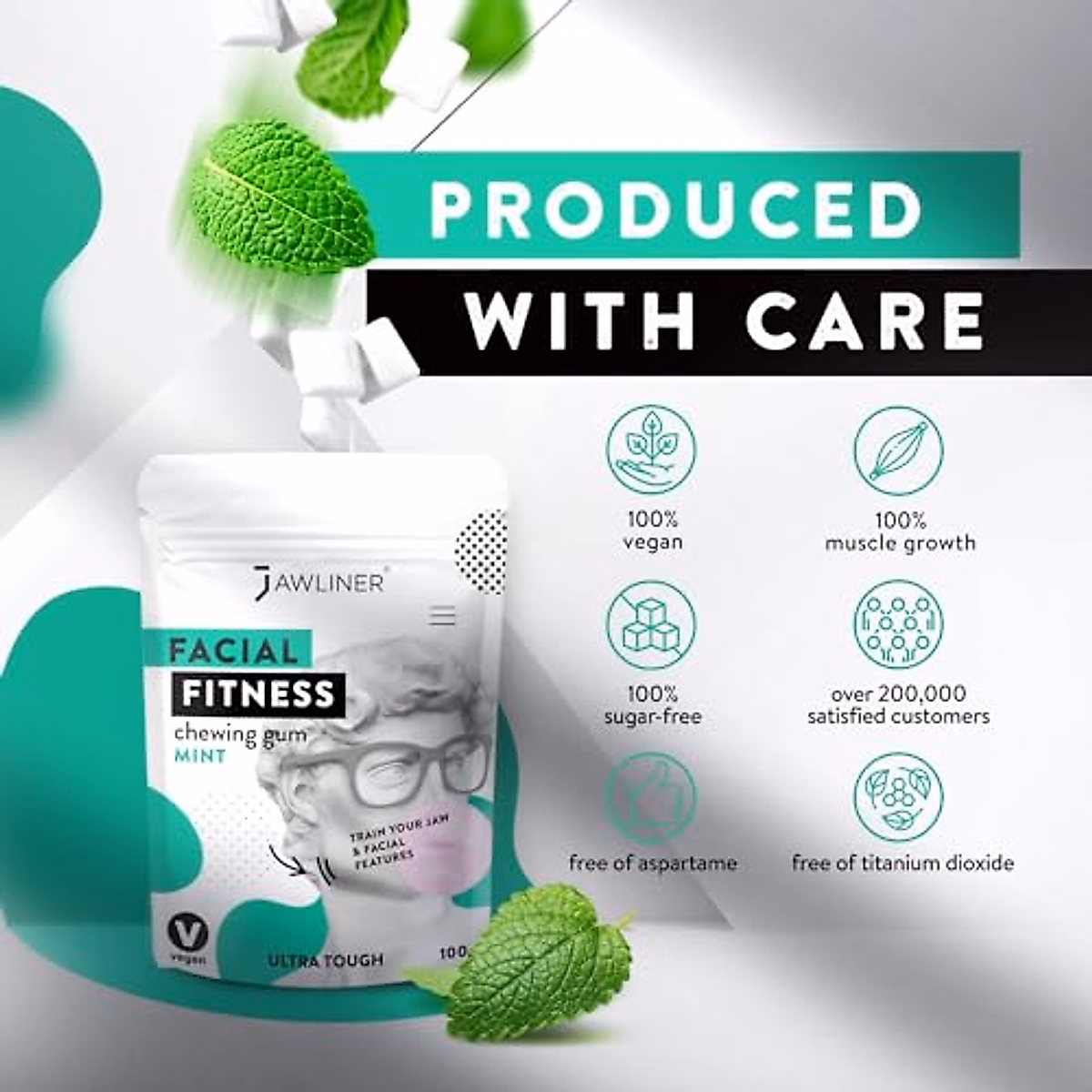 JAWLINER Fitness Chewing Gum (2 months pack) Jawline Sugar Free Mint Gum - - Jawline Exerciser For Mewing And Shapen The Jaw - 15x Harder Than Regular Gum