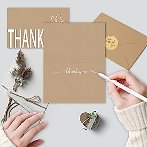 Cularve 20 Pack thank you cards with envelopes,Kraft paper wedding thank you cards,butterfly thank you cards,Blank Retro flowers Cards for Birthday Wedding Baby Shower Bridal Shower,4 x 6 Inch