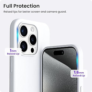 ORNARTO Compatible with iPhone 15 Pro Max Case 6.7", Slim Liquid Silicone 3 Layers Soft Gel Rubber Shockproof Protective Phone Case with Anti-Scratch Microfiber Lining-White