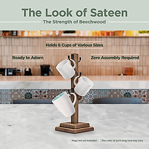 BENEGIO Coffee Cup Holder Mug Tree Mug Rack Timeless Collection - Satin Medium Roast Finish - Superior Craftsmanship - Anti-Tip & Slip Coffee Station Organizer - Coffee Mug Holder for Counter & Bar