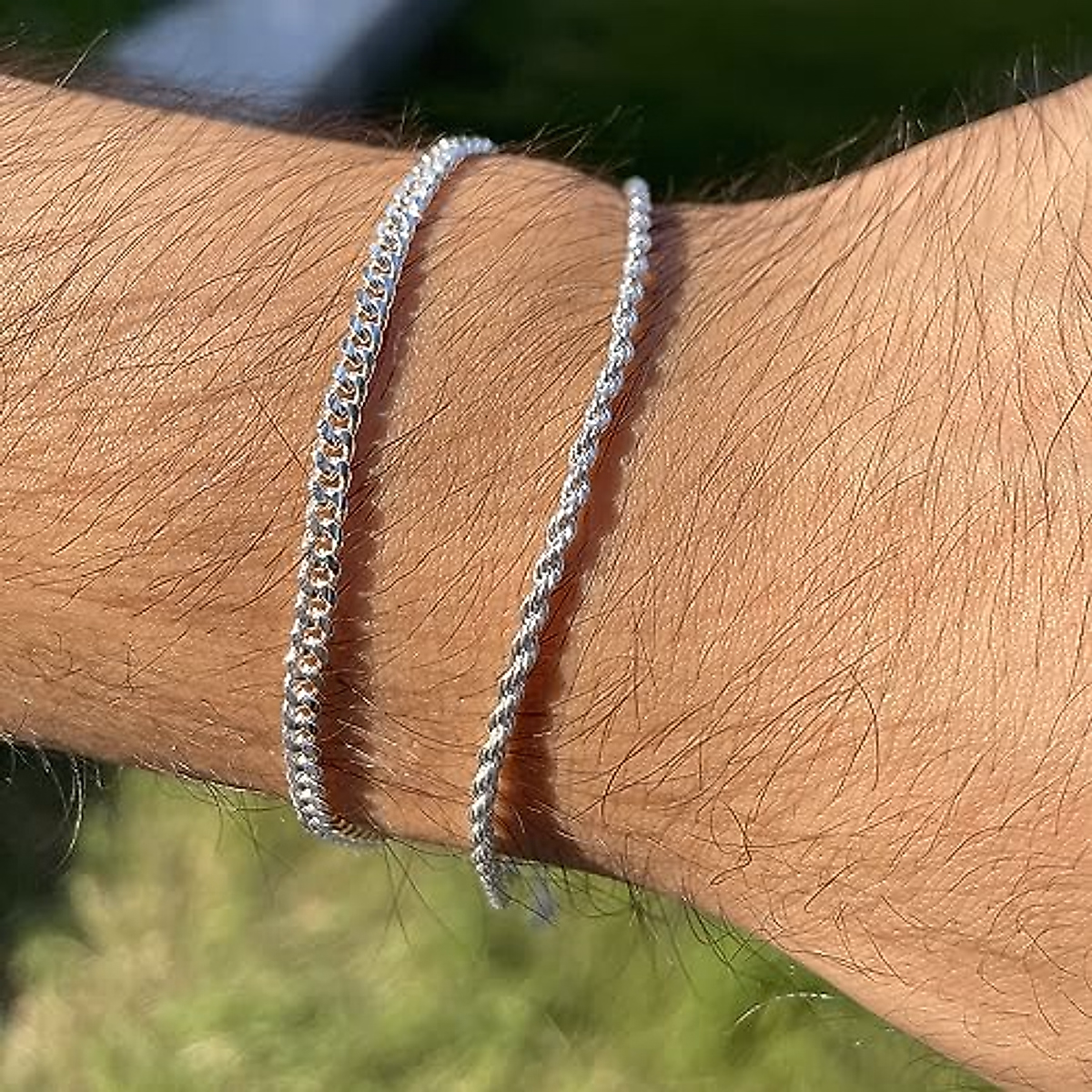 Poaiiu Silver Layered Chain Bracelets Sets for Men Women Silver Rope Figaro Cuban Link Chain Bracelets Set Men Jewelry Gifts for Dad Boyfriend Husband