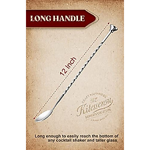 KITESSENSU Bar Spoon, 12 Inches Stainless Steel Cocktail Mixing Spoon With Muddler, Bartender Bar Stirring spoon for Layering, Stirring, Crushed Ice, Spiral Pattern