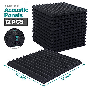 KLEXA Premium Sound Proof Foam Panels - 12 Pack (12x12x1") - Dense Sound Proofing Acoustic Panels - Sound Absorbing Panel - Noise Reduction, Echo Absorption - Studio Quality Acoustic Treatment