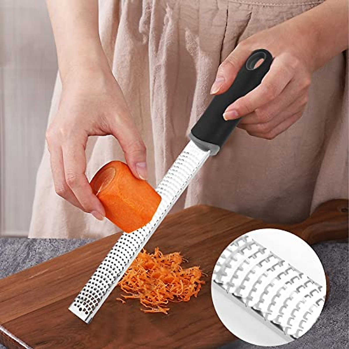 Sihuuu Zester Grater, Lemon Citrus Zester for Kitchen, Parmesan Cheese, Chocolate, Ginger, Garlic, Nutmeg, Vegetables, Fruits, Soft Touch Handle (12.8 Inch, Black)