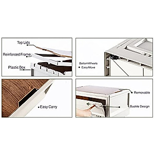 Simbuy Collapsible Storage Bins with Wood Lids, 8.5Gal Plastic Storage Truck for Closet Organizer,Camp & College Organizer Box with Wheels 18.5"x13.77"x9.25"