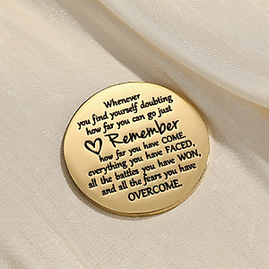 MIXJOY Little Pocket Hug Token Positive Affirmations Keepsake, Cancer Survivor Recovery Celebrate Sobriety Support Cheer Up Gifts for Men, Thinking of You Gift with PU Leather Keychain (Gold)