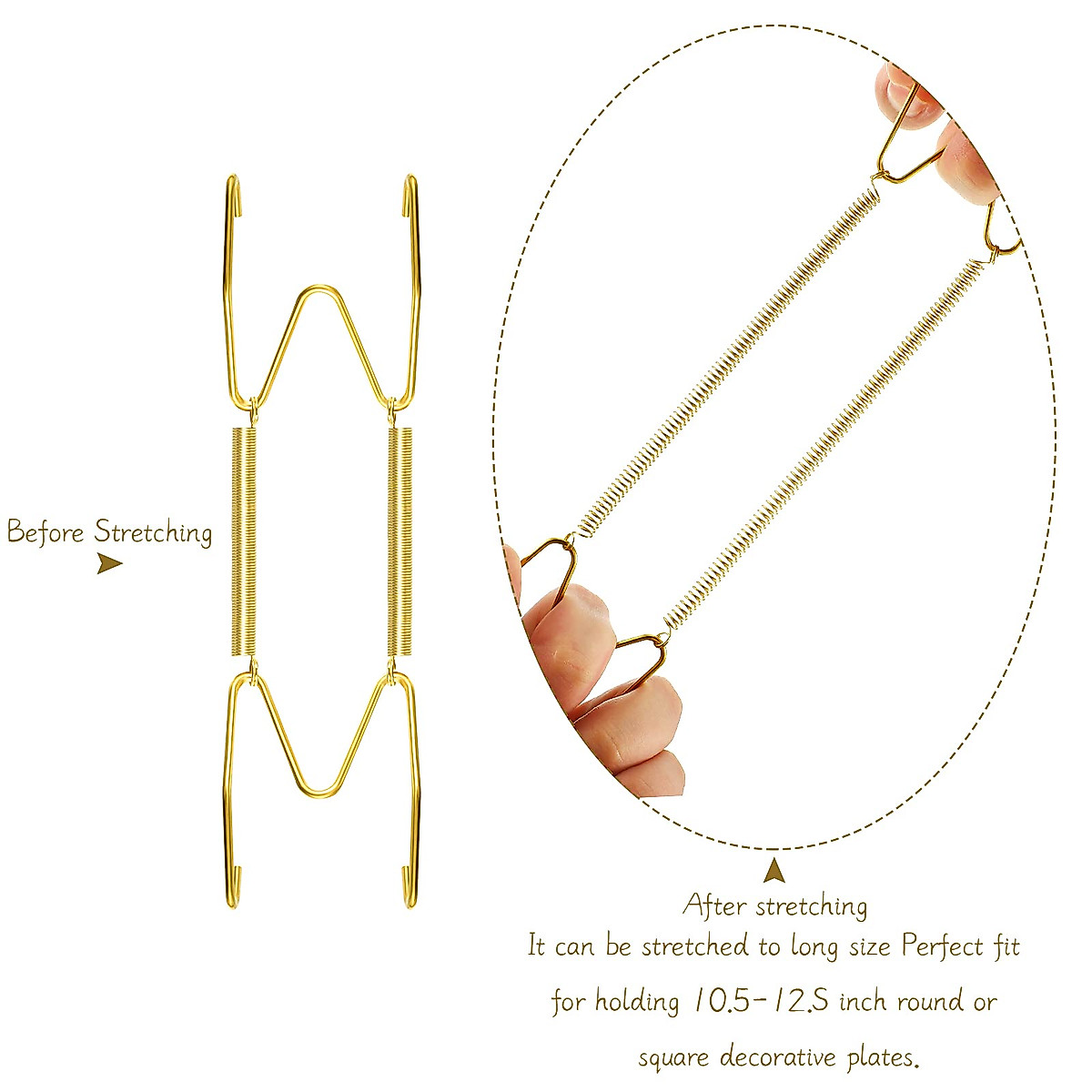 Hotop 12 Pcs Plate Hangers for The Wall 6, 8, 10 Inches Wall Invisible Heavy Duty Stainless Decorative Wire Plate Hangers Stainless with 12 Pcs Hooks with Nails for Indoor Decorative(Gold)