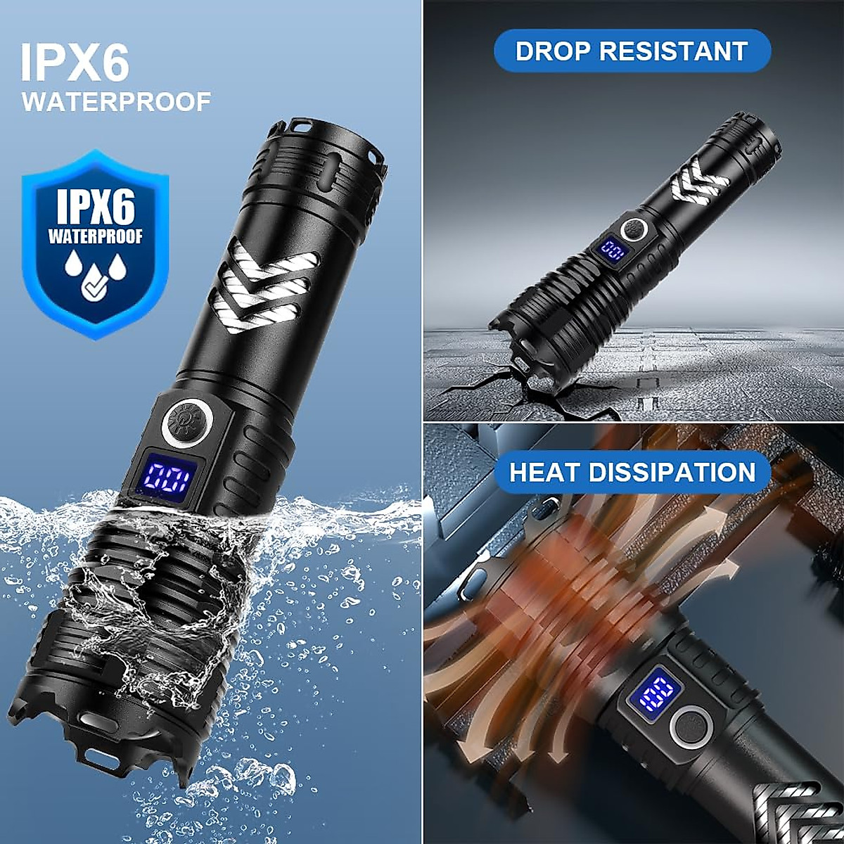 taoquwe Flashlights High Lumens LED Rechargeable, 900,000 Lumen Brightest Flash Light, High Power Flashlight USB with 5000 mAh Capacity, Waterproof Handheld LED Flashlight for Camping Hiking