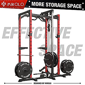 Mikolo Power Cage, Power Rack with LAT Pulldown, 1200 Pounds Capacity Workout Cage with More Training Attachments, Squat Rack for Home Gym, F4-301
