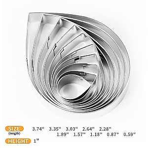 OTATEAN Cookie Cutters Food-Grade Stainless Steel Leaves Cookie Cutters Tear Shape Mold Pastry Baking Mould Raindrop Shape Cutter Set for Sugar, Cake, Pies, Snacks, Donuts, Bread Decoration (10 sets)