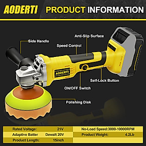 Cordless Buffer Polisher Compatible with DEWALT 20V Max Battery, 5000-10000RPM Variable Speed Brushless Motor Car Buffer, Lightweight, Rotary Polisher for Boat, Car Polishing and Waxing (Tool Only)