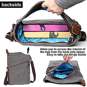 AmHoo Canvas Crossbody Bag for Women Genuine Leather Messenger Purse Handbags Shoulder Bag Hobo Totes Gray