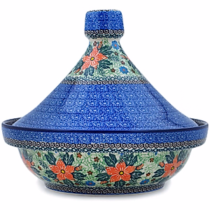 Authentic Polish Pottery Tagine Pot Signature UNIKAT in Red Jackmanii Design Handmade in Bolesławiec Poland by Ceramika Artystyczna + Certificate of Authenticity