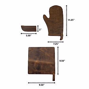 Hide & Drink, Leather Oven Glove, Potholder Sheet & Panhandle - Metal Skillet Grips - Kitchen & Bakery Essentials Handmade