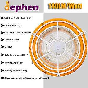 60W LED Explosion Proof Light, UL 844 Certified Class I Division II High Bay Warehouse Lighting, 8400 Lumens 240W Equivalent, 5700K Daylight, IP66 Waterproof, 3/4" NPT/Bracket Installation