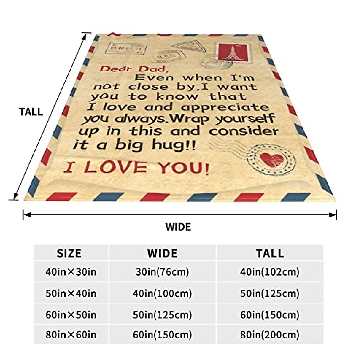 Gift for Dad Blanket from Son/Daughter Kids,to My Dad Blanket from Son Love Airmail Throw Blanket,Best Grandma Gifts,Soft Warm Flannel Fleece Custom Birthday Gifts for Dad