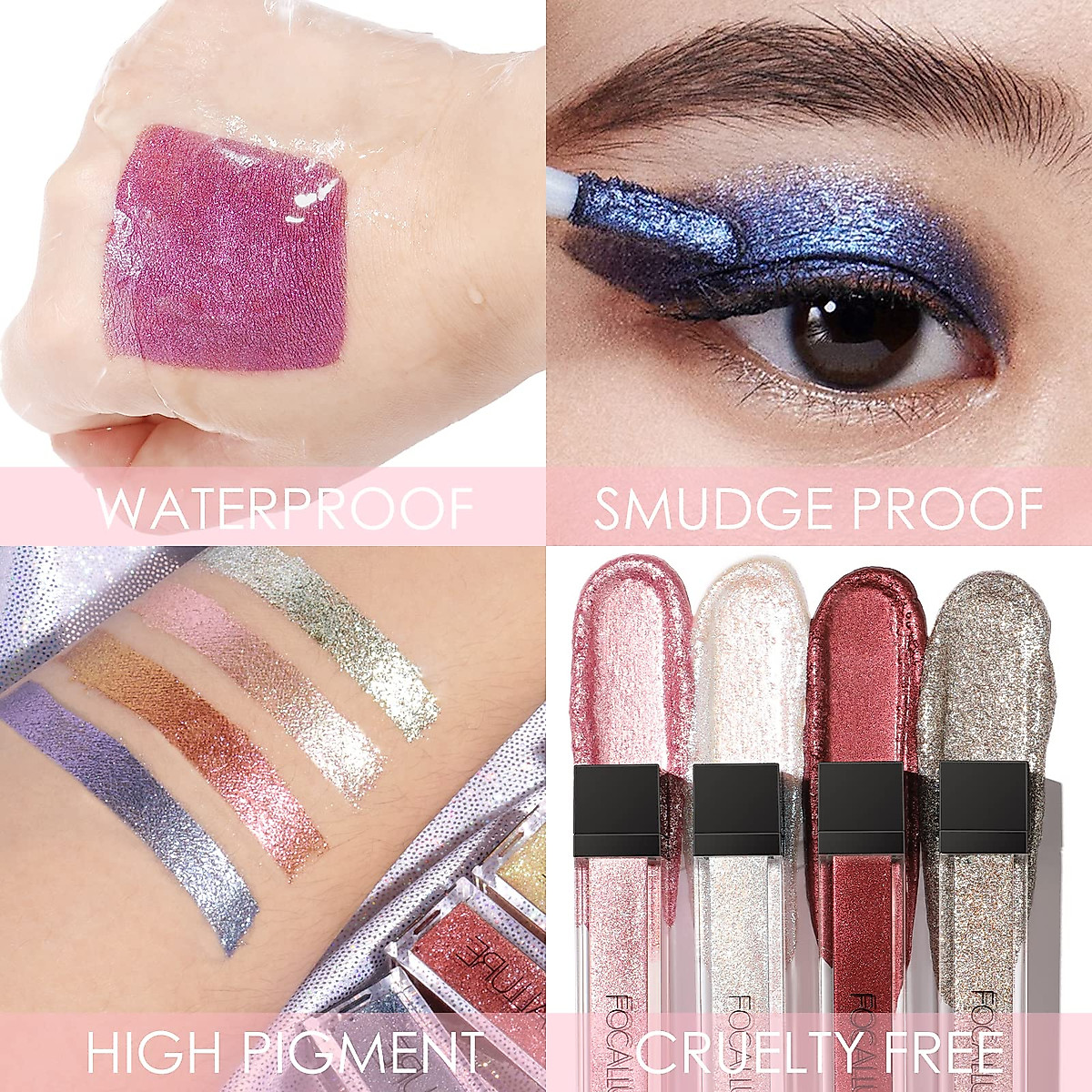 FOCALLURE Liquid Glitter Eyeshadow,Long Lasting Glitter Eyeliner,Waterproof Metallic Shimmer Eye Shadow,Quick-Drying Formula,Multi-Dimensional Eye Looks,AMETHYST