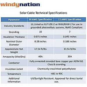 WindyNation 12 Gauge 12 AWG Pair 3 Feet Black + 3 Feet Red Solar Panel Extension Cable Wire Solar Connectors