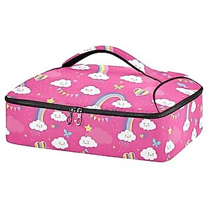 Kcldeci Insulated Thermal Food Carrier Insulated Casserole Carrier for Hot or Cold Food,Lovely Pink Hearts and Butterflies Insulated Tote Bag for Potluck Cookouts Parties Picnic,Lasagna Lugger