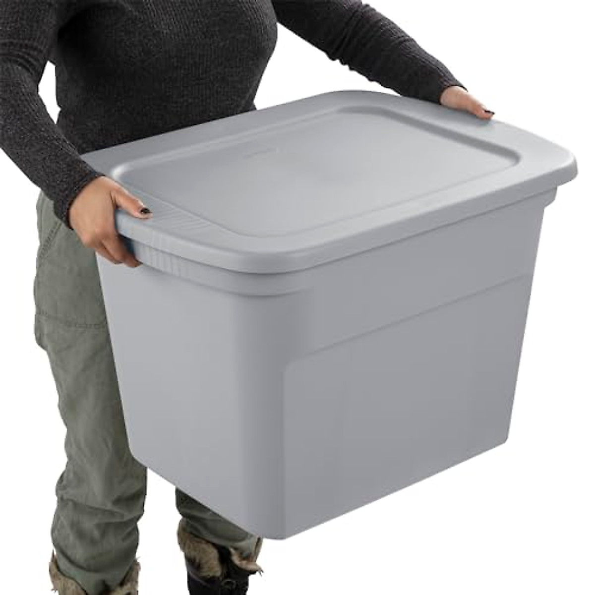 Sterilite 18 Gal Storage Tote, Stackable Bin with Lid, Plastic Container to Organize Clothes in Closet, Basement, Gray Base and Lid, 8-Pack