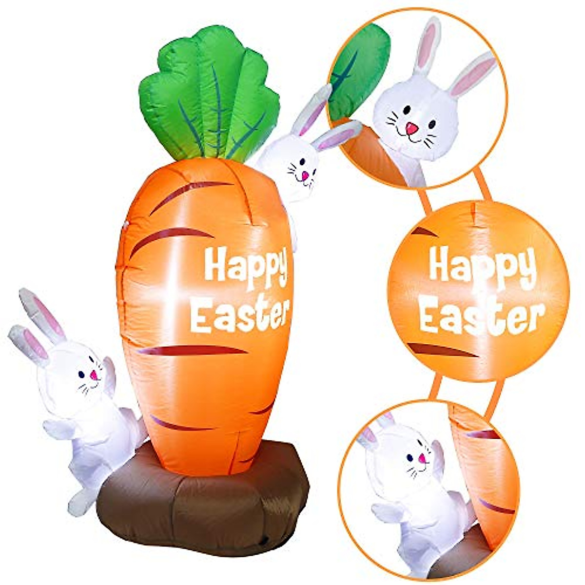 Zcaukya Inflatable Easter Yard Decoration, 5 FT LED Lighted Blow Up Easter Bunnies with Giant Carrot, Inflatable Easter Decorations for Indoor Outdoor Use