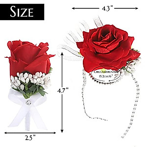 Aivanart Corsage and Boutonniere Set for Weddings，Burgundy Red Artificial Flower Wristlet Boutineers for Bride Shower Prom Formal Dinner Party Anniversary