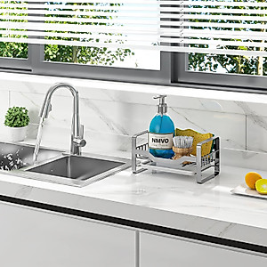 Utobao Kitchen Sink Caddy Sponge Holder, Kitchen Caddy 304 Stainless Steel Soap Holder for Kitchen Sink, Kitchen Sink Organizer Countertop with Removable Drain Tray-Silver