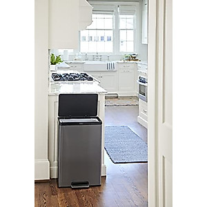 Rubbermaid Stainless Steel Metal Step-On Trash Can for Home and Kitchen, Charcoal, 12 Gallon, 2112520