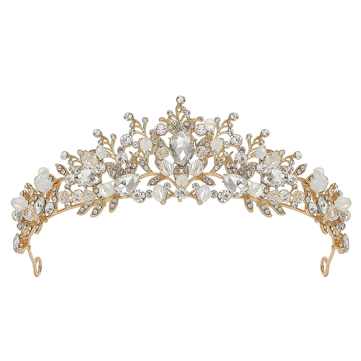 SWEETV Jeweled Wedding Tiaras and Crowns for Women, Metal Princess Tiara Queen Crown for Bride, Bridal Headpieces for Birthday Quinceanera Pageant Prom, Gold