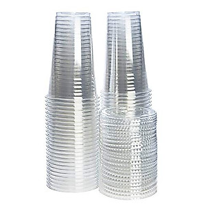 Comfy Package [100 Sets - 24 oz.] Crystal Clear Plastic Cups With Flat Lids